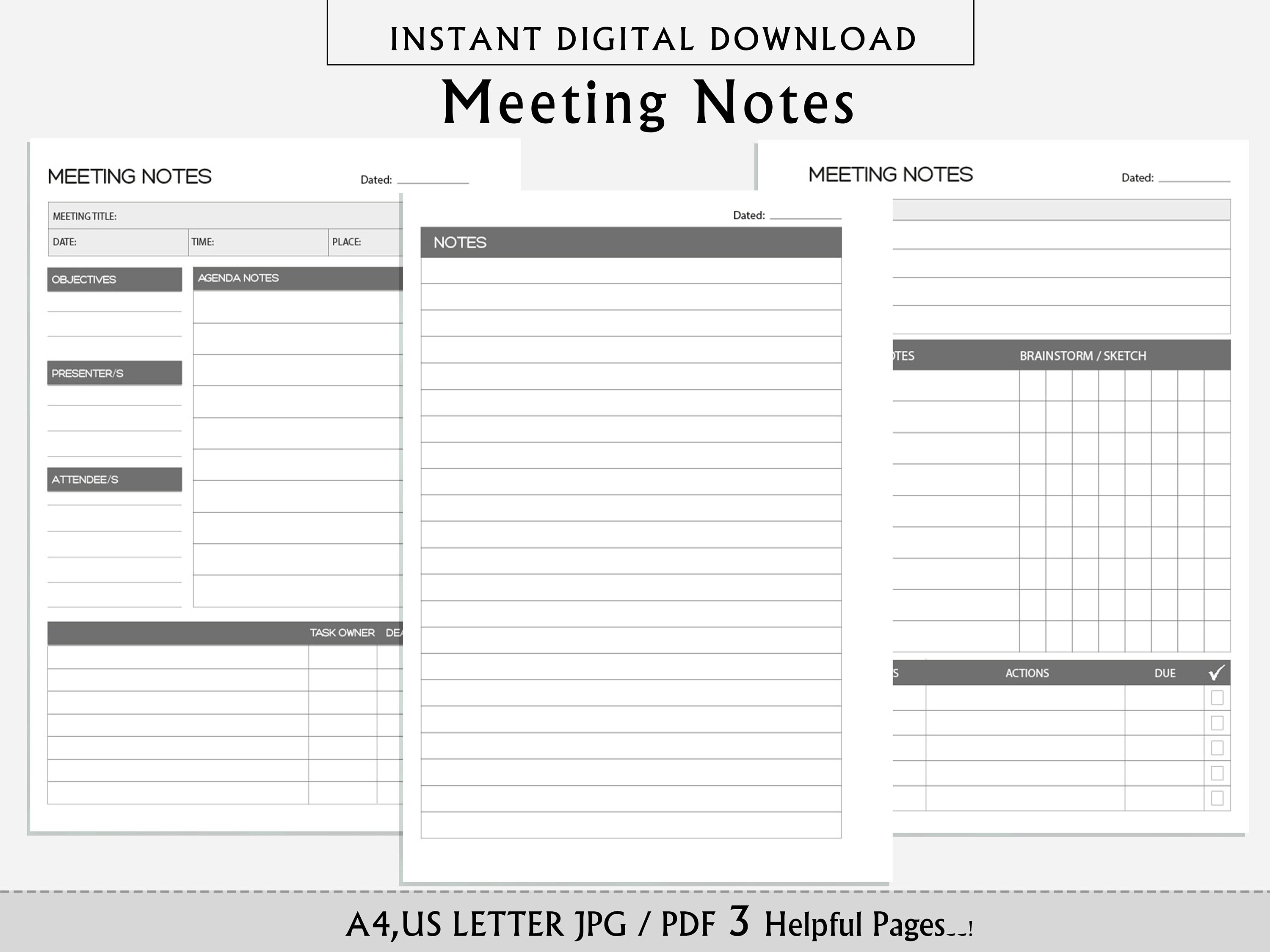Printable Meeting Notes Template, Meeting Notes, Meeting Notes Tracker ...