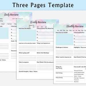 Printable Daily Review, Weekly Review Journal, Monthly Review Worksheet ...