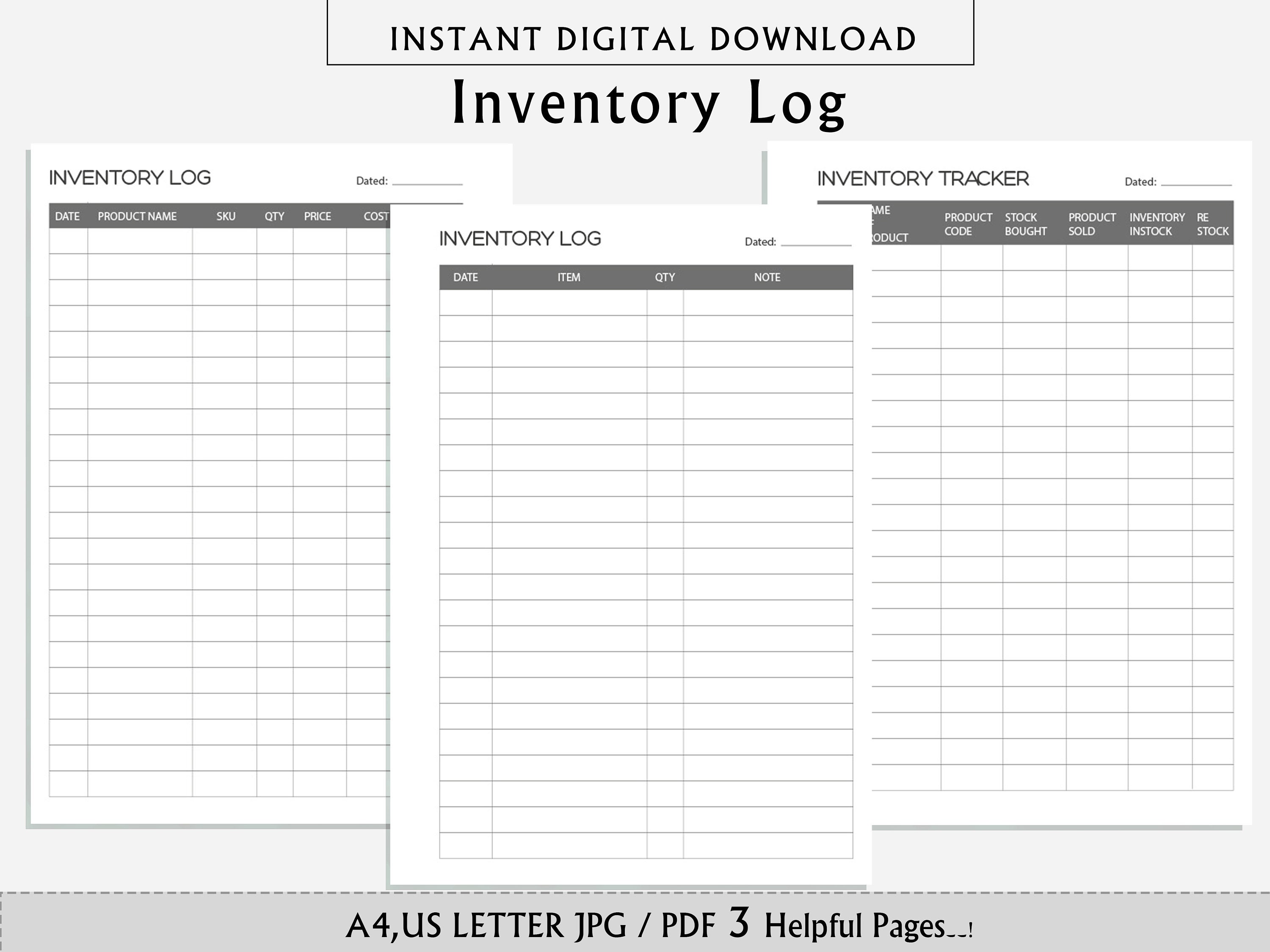 Printable Inventory Tracking Sheet,business Planner, Inventory Log ...