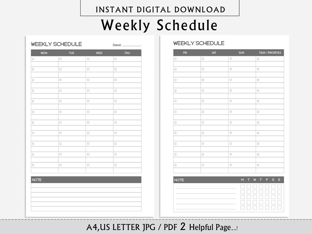 Printable Weekly Schedule,printable Weekly,weekly Organizer,weekly ...