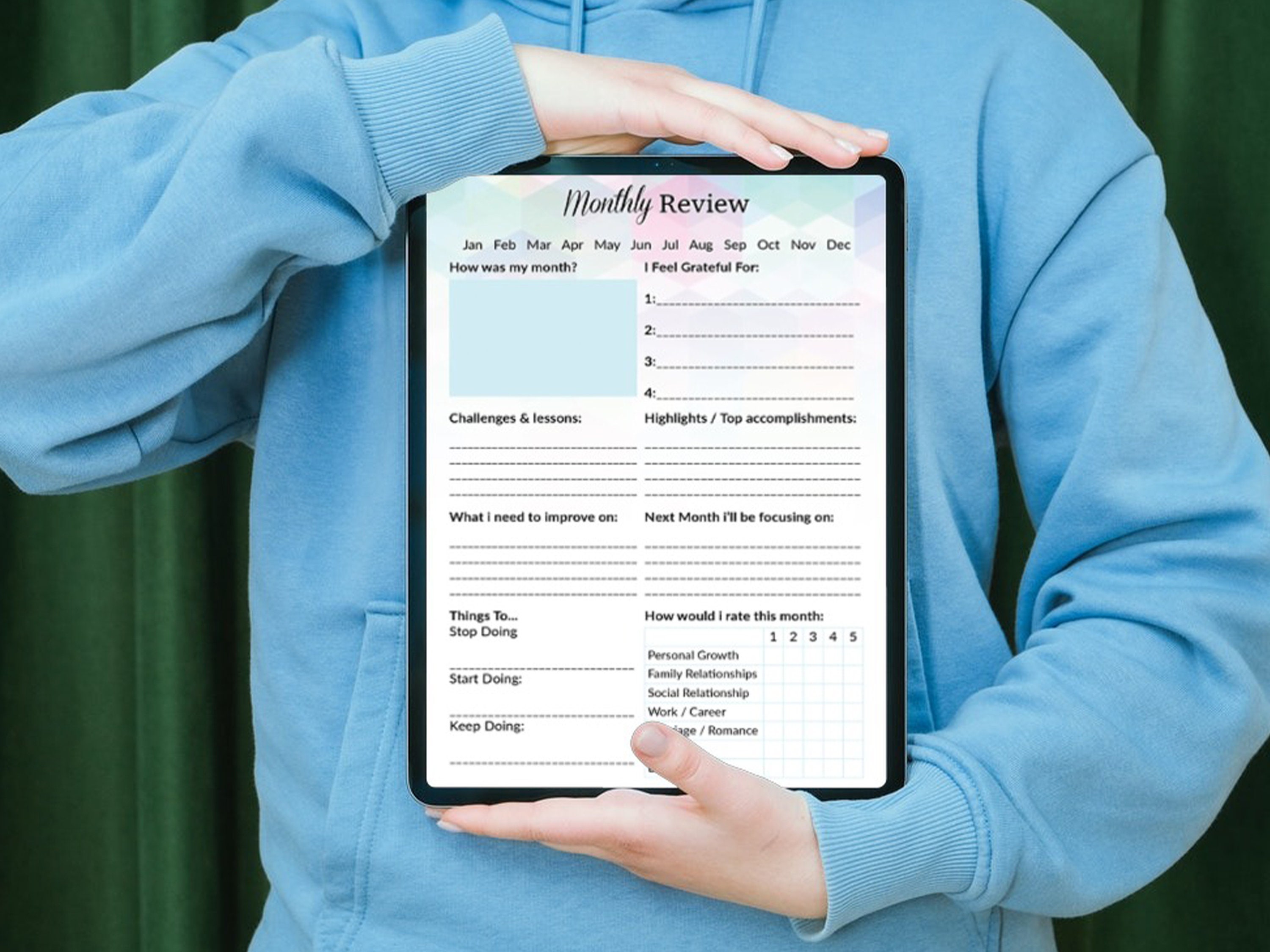 Printable Daily Review, Weekly Review Journal, Monthly Review Worksheet ...