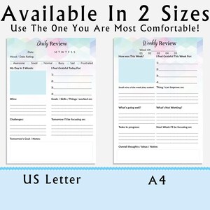Printable Daily Review, Weekly Review Journal, Monthly Review Worksheet ...