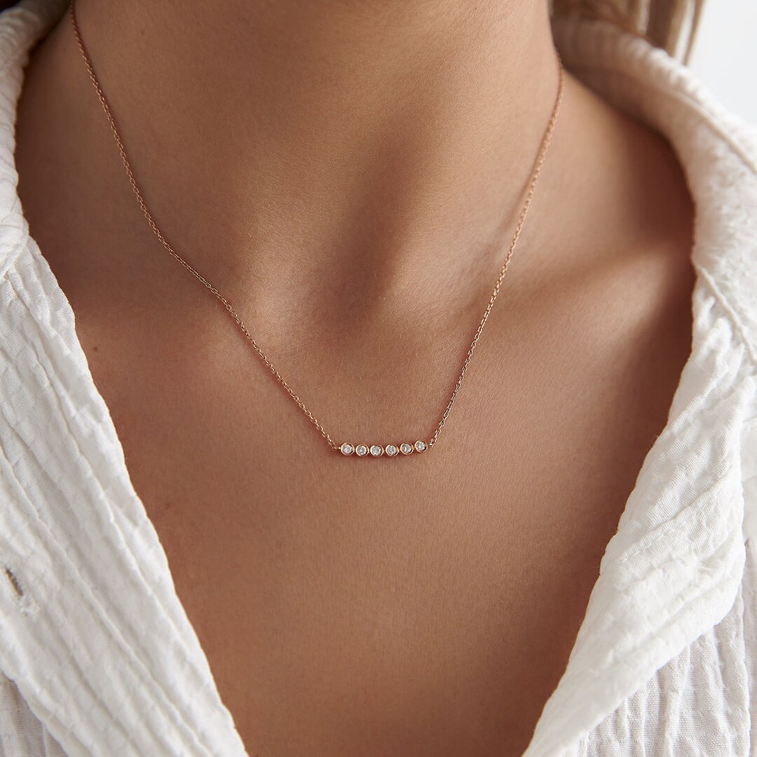 14K Solid Gold Five Stone Solitaire Necklace, Diamond Five Stone ...