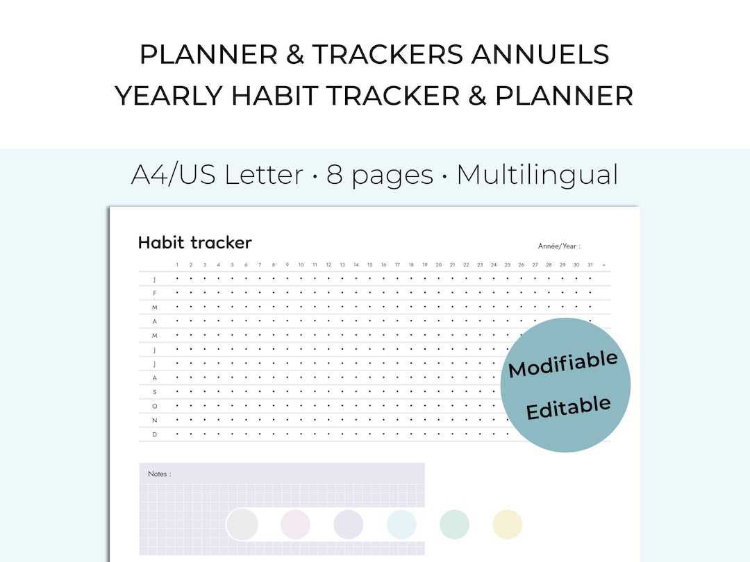 Yearly Habit Tracker, Planner, Editable and Printable - Etsy