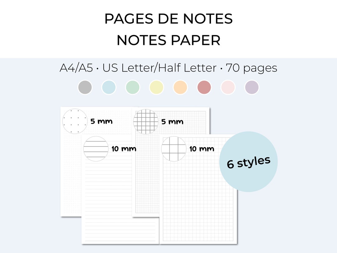 Printable Note Paper Note Sheets lines Grids Points - Etsy