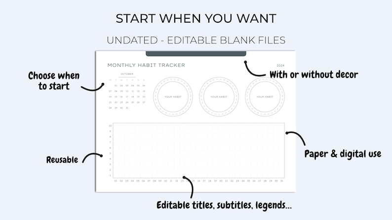 Printable & Digital Monthly Habit Tracker Minimalist, Editable Multiple ...