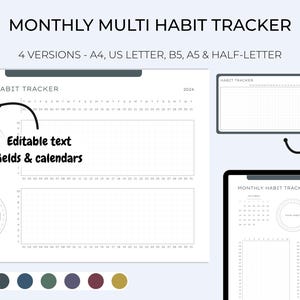 Printable & Digital Monthly Habit Tracker Minimalist, Editable Multiple ...