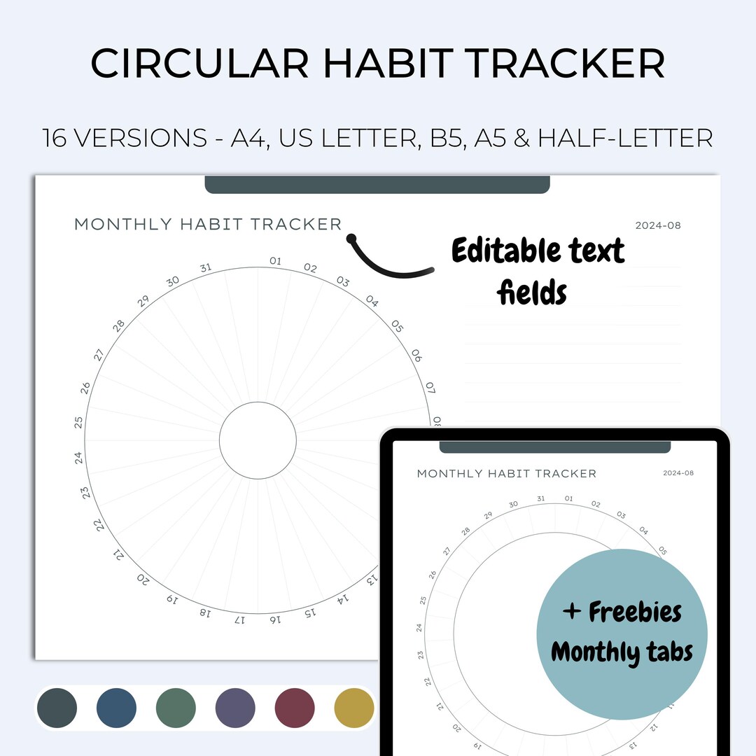 Printable & Digital Monthly Circular Habit Tracker Minimalist ...