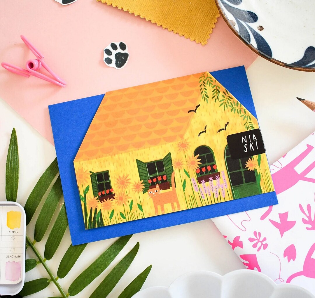 Niaski Vincat, Vincat's Yellow House, Niaski Cut Out House Card, Cat ...