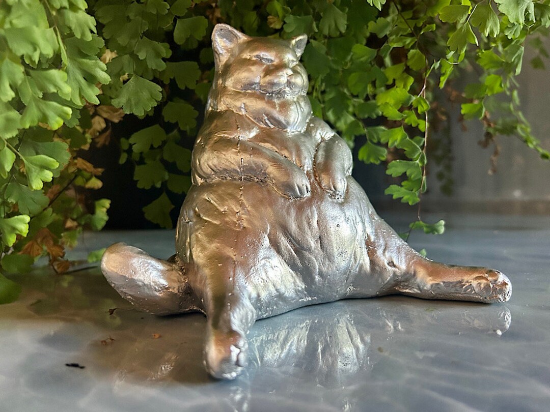 Large Fat Cat Sculpture Silver Cat Statue Chubby Kitty Cat Funny Cat - Etsy