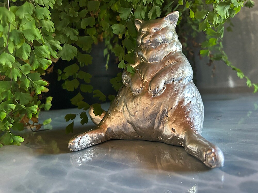 Large Fat Cat Sculpture Silver Cat Statue Chubby Kitty Cat Funny Cat - Etsy