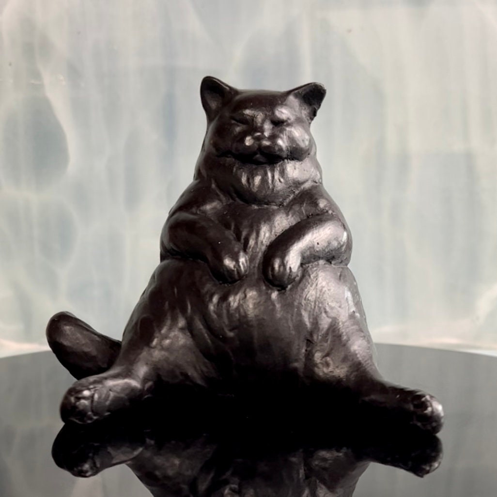 Large Fat Cat Sculpture Silver Cat Statue Chubby Kitty Cat Funny Cat - Etsy