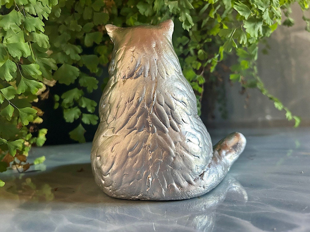 Large Fat Cat Sculpture Silver Cat Statue Chubby Kitty Cat Funny Cat - Etsy