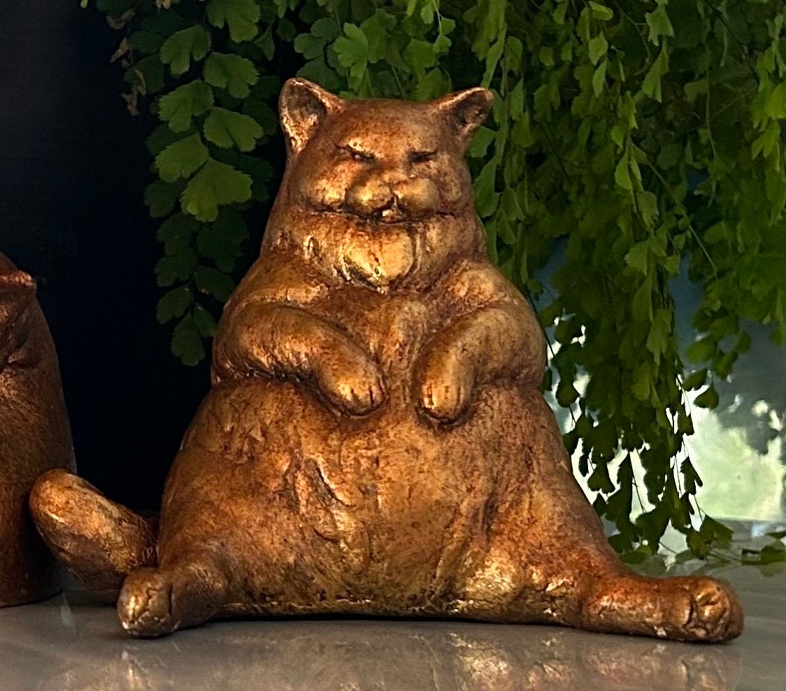 Large Fat Cat Sculpture Silver Cat Statue Chubby Kitty Cat Funny Cat - Etsy