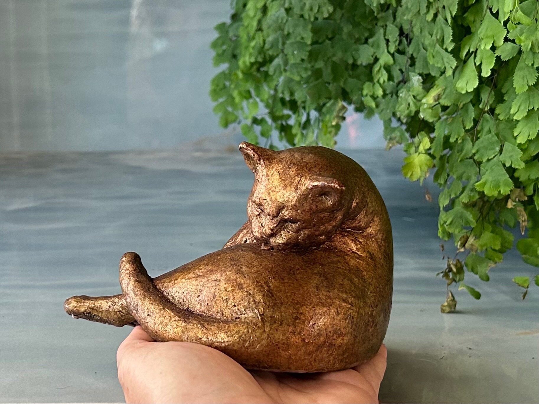 Cat Sculpture Cat Statue Licking Cat Feline Art - Etsy