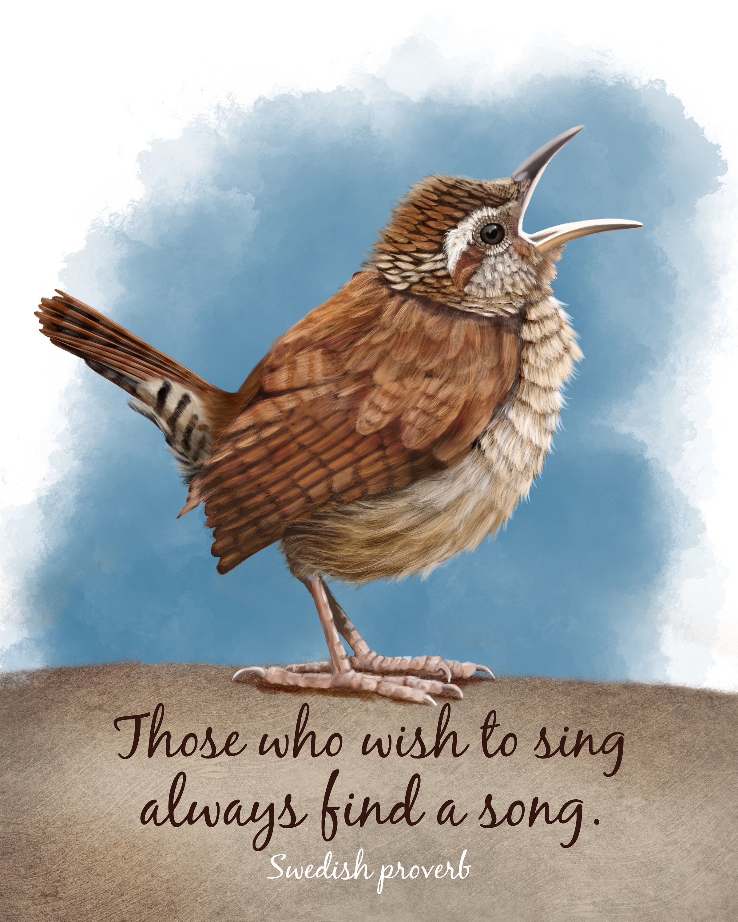 PRINTABLE Singing Wren Digital Art Download With Inspiring Proverb ...