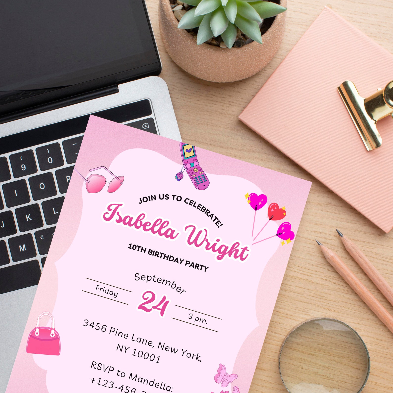 Glitter Pink Birthday Invitation With Girls Women Kids Teens/any Age ...