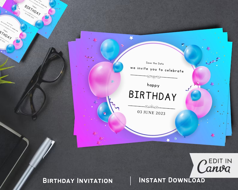 Editable Birthday Invitation Printable, Instant Download, PDF Editable ...