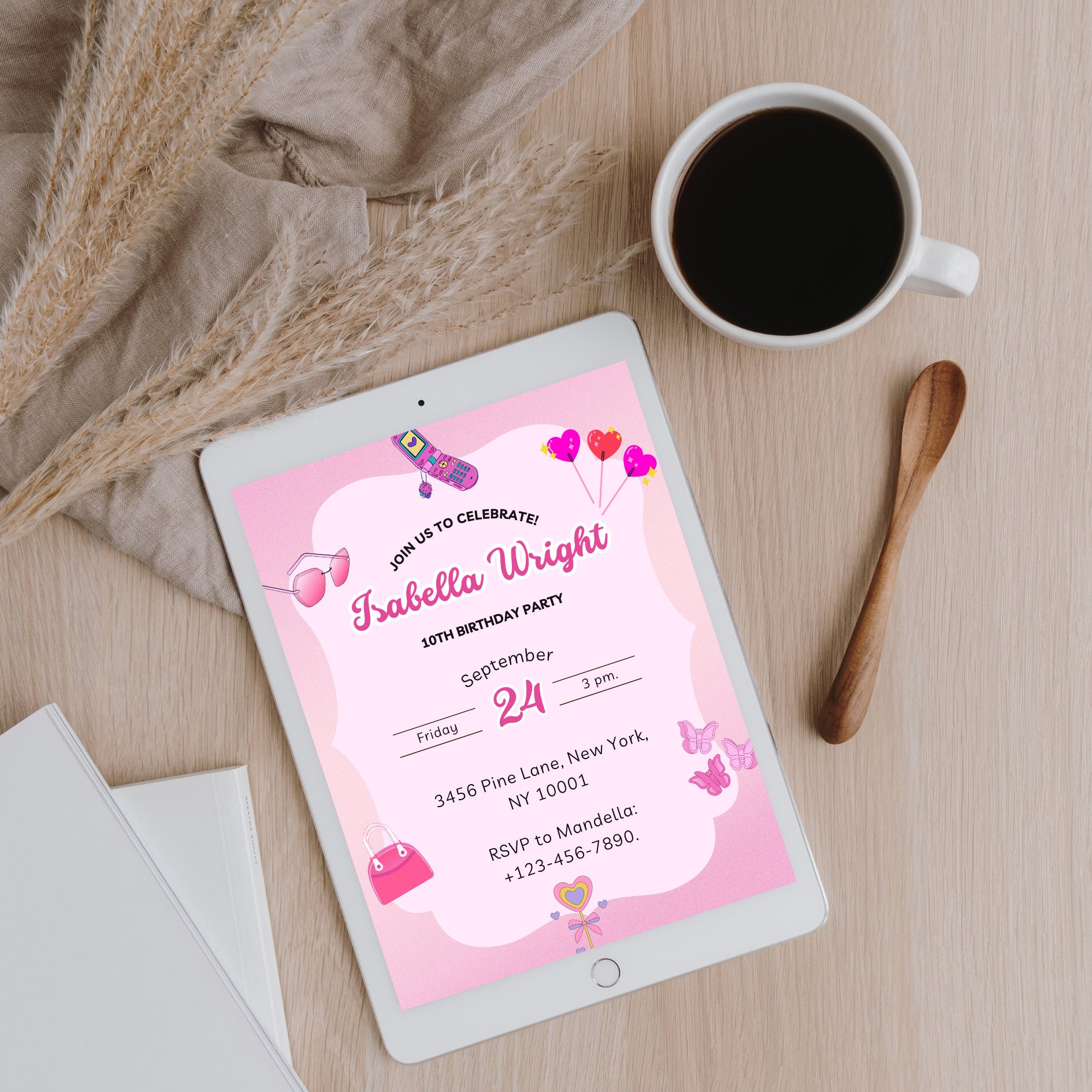 Glitter Pink Birthday Invitation With Girls Women Kids Teens/any Age ...