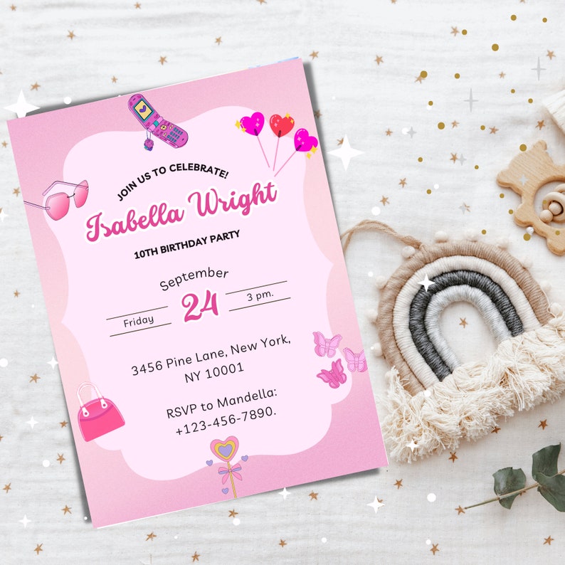 Glitter Pink Birthday Invitation With Girls Women Kids Teens/any Age ...