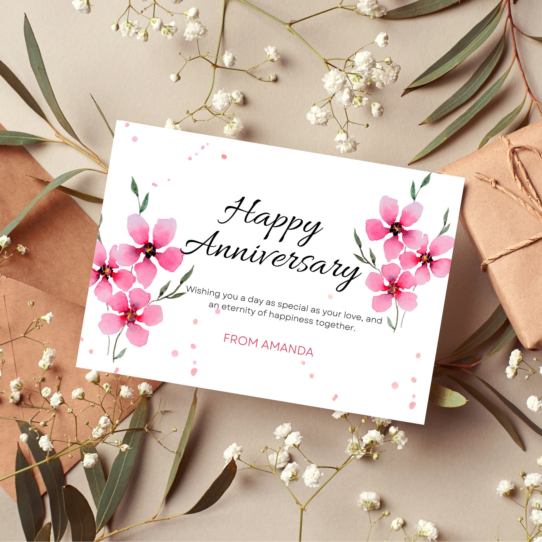 Happy Wedding Anniversary Greeting Card, Editable Greeting Card ...