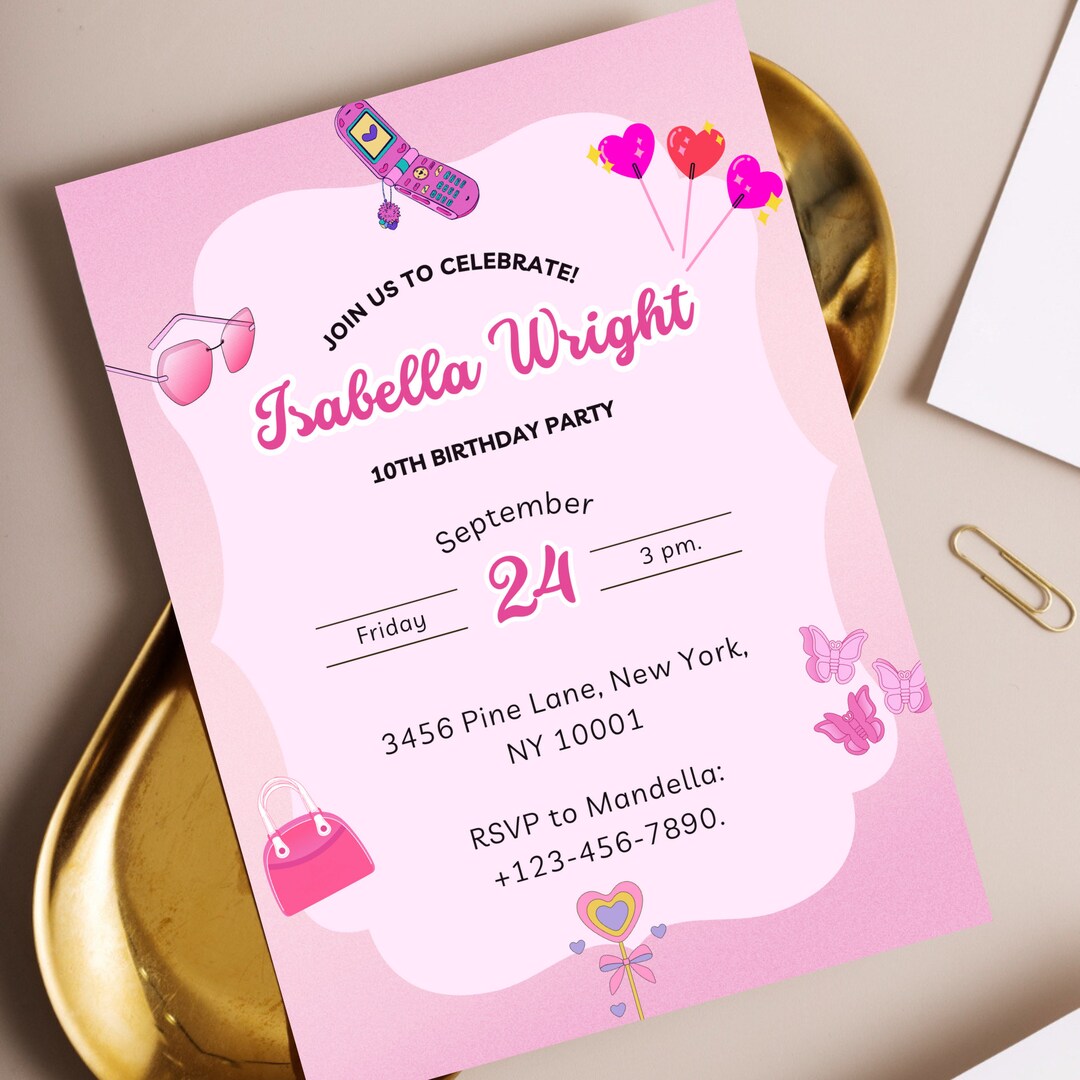 Glitter Pink Birthday Invitation With Girls Women Kids Teens/any Age ...