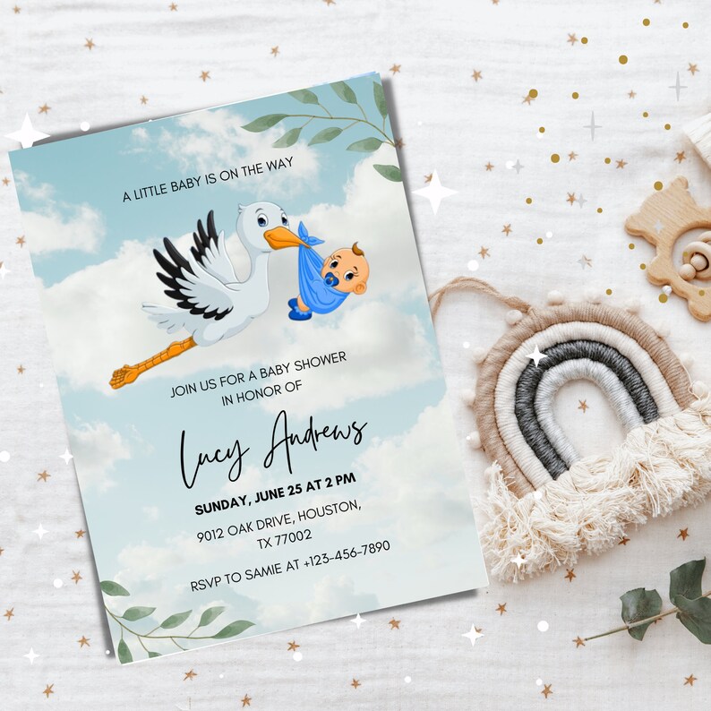 Stork Baby Shower Invitation Template Diaper Sign Stock - Etsy