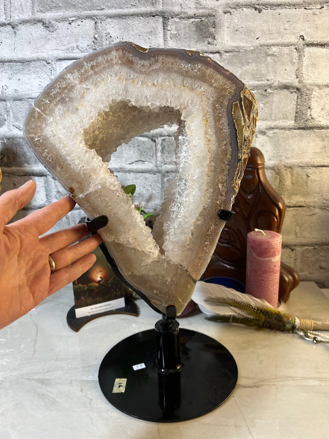 Gemmy Druzy Agate Portal on Swivel Stand. From Uruguay 6.6 Kg and 15.5 ...