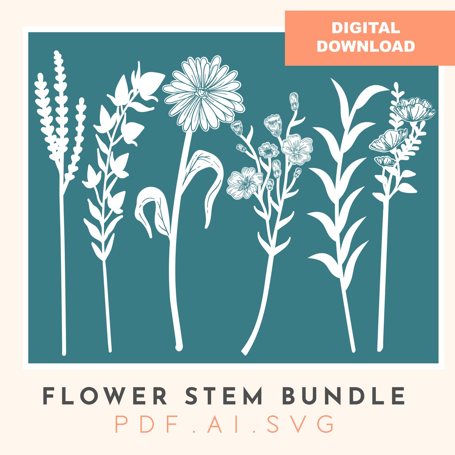 Flower Stem Vector File, Digital File, Svg File, Wooden Flower Cutting ...