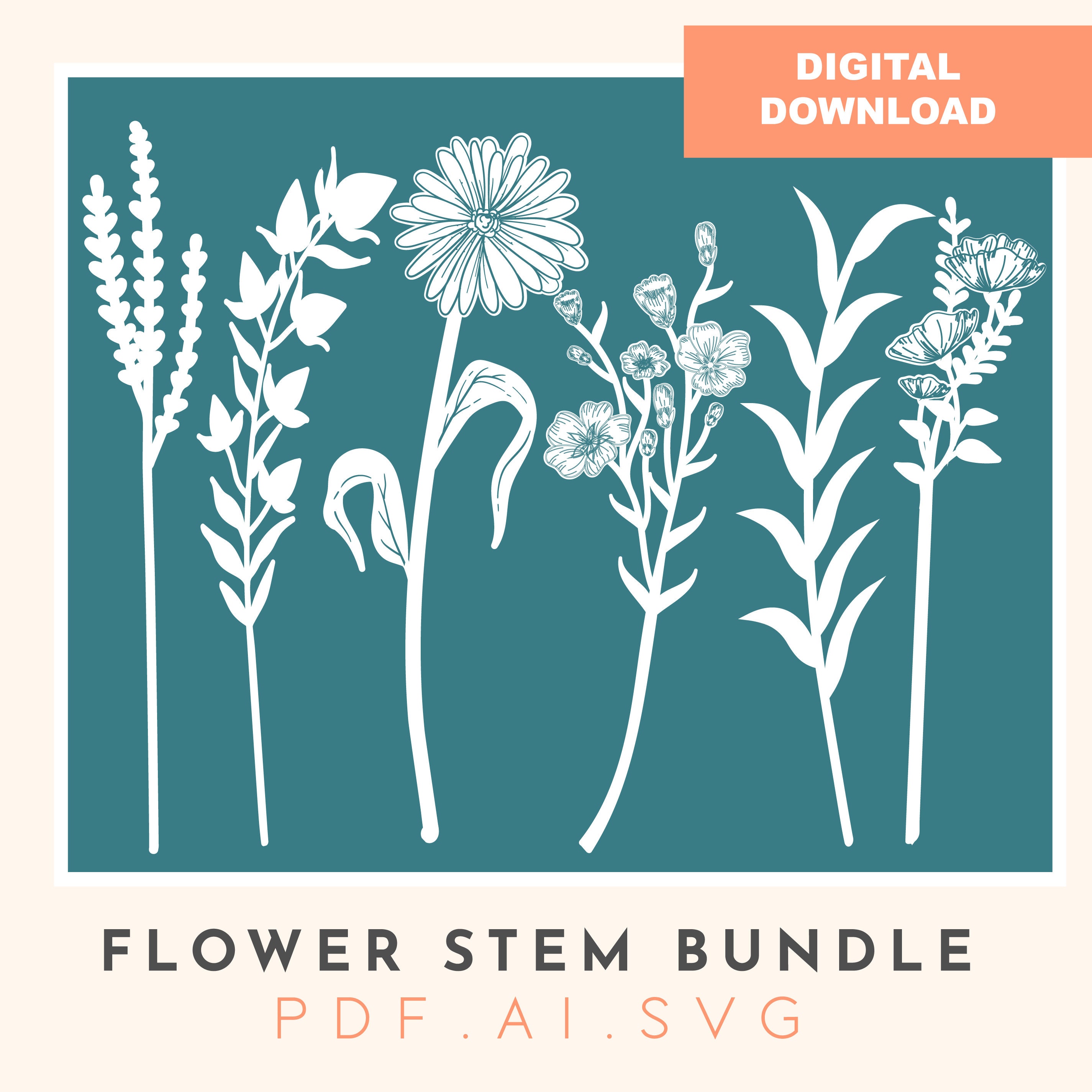 Flower Stem Vector File, Digital File, Svg File, Wooden Flower Cutting ...