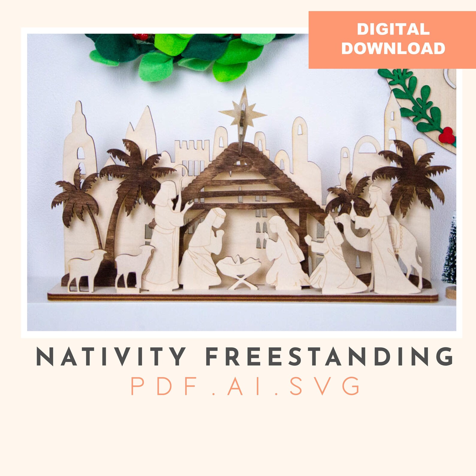 Nativity Freestanding Scene Nativity Cutting File Laser - Etsy