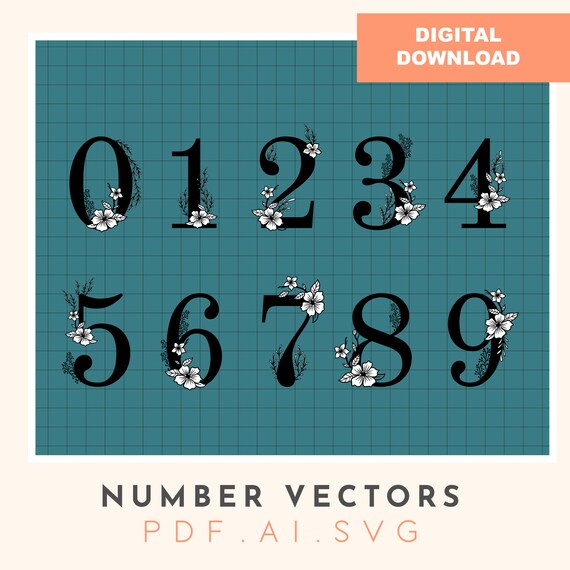 Floral Number Vectors Svg File Number Vector Set Jpeg Png - Etsy