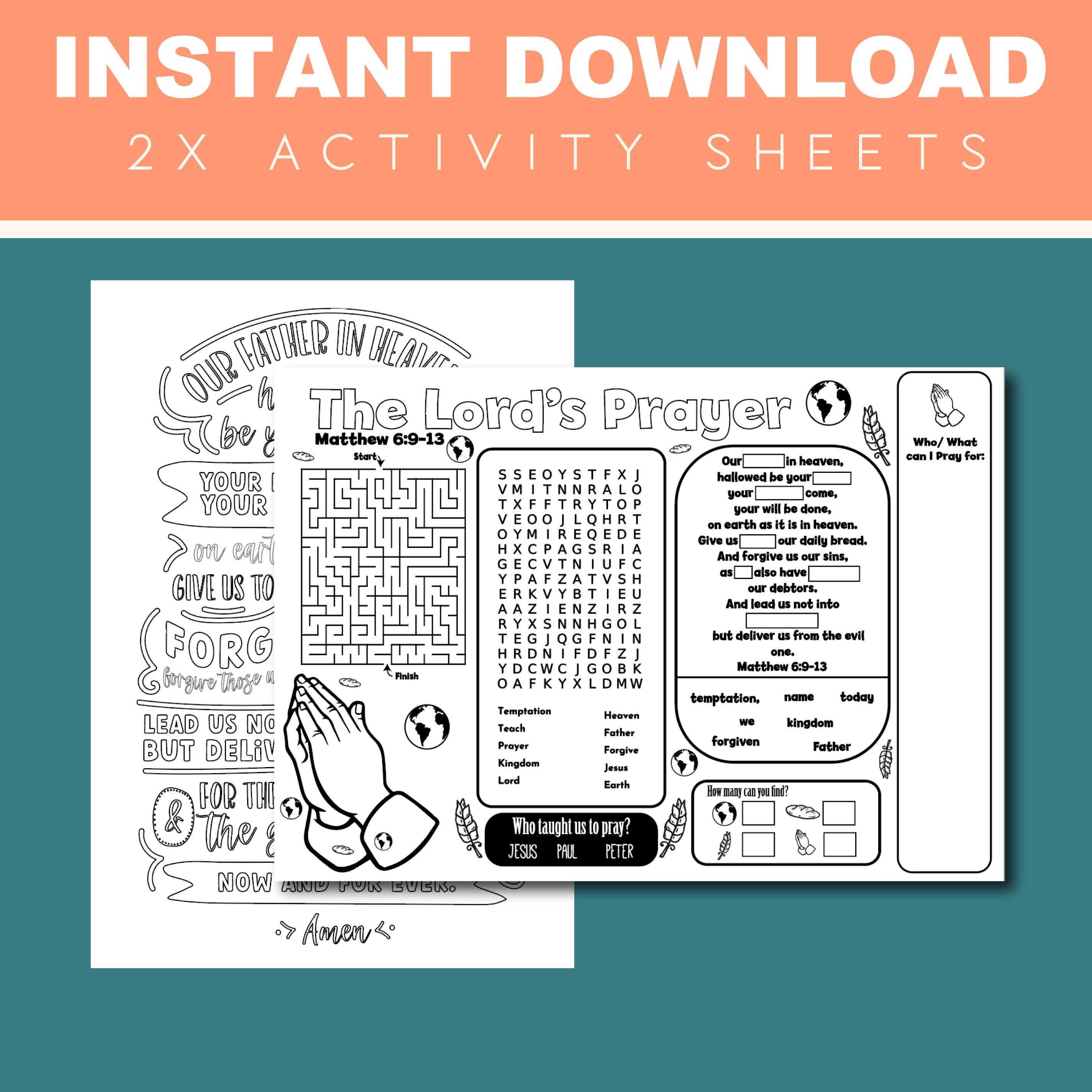 Lord's Prayer Activity Sheet: Sunday School Printable (PDF) - Etsy