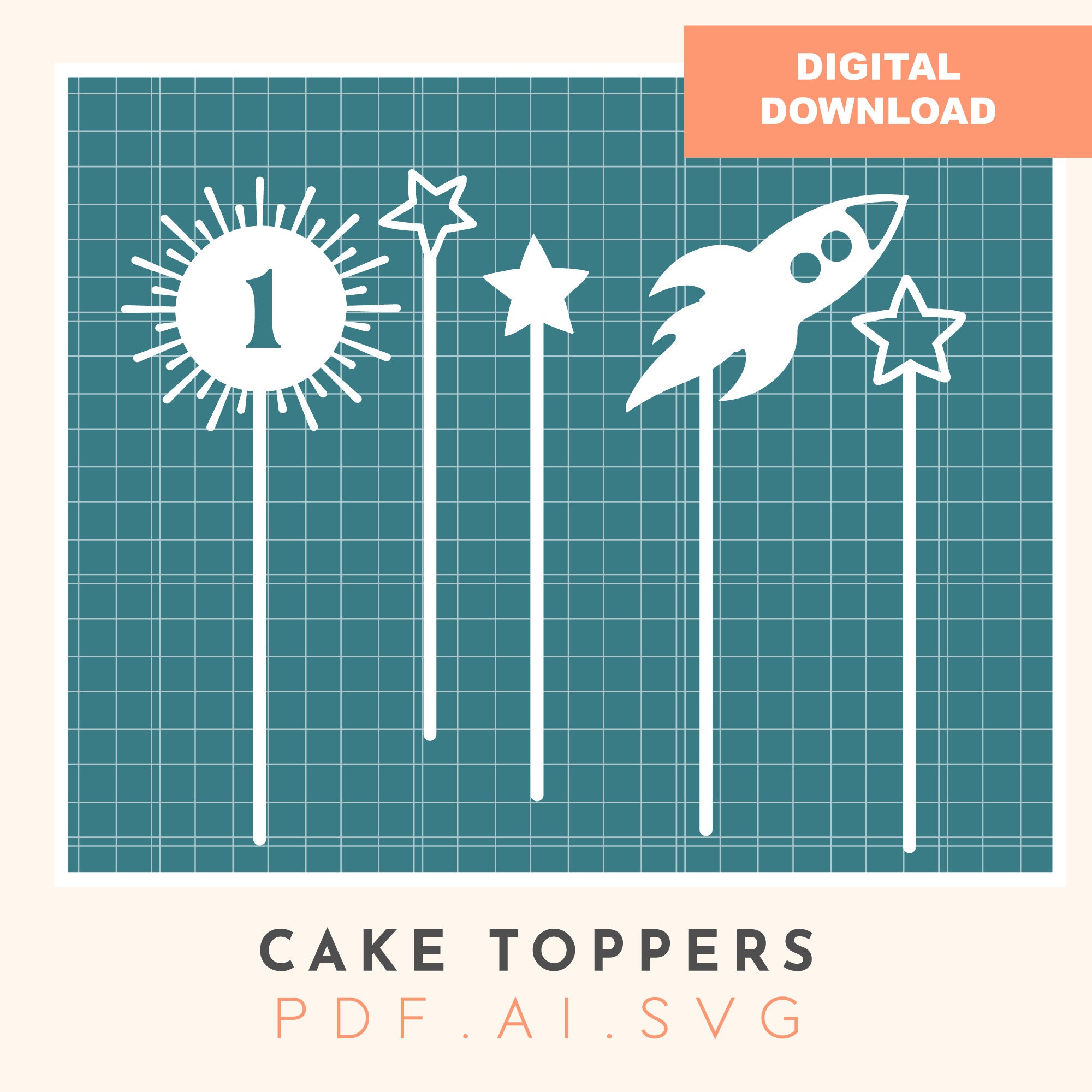 Space Around the Sun Cake Toppers Svg File First Birthday Set - Etsy