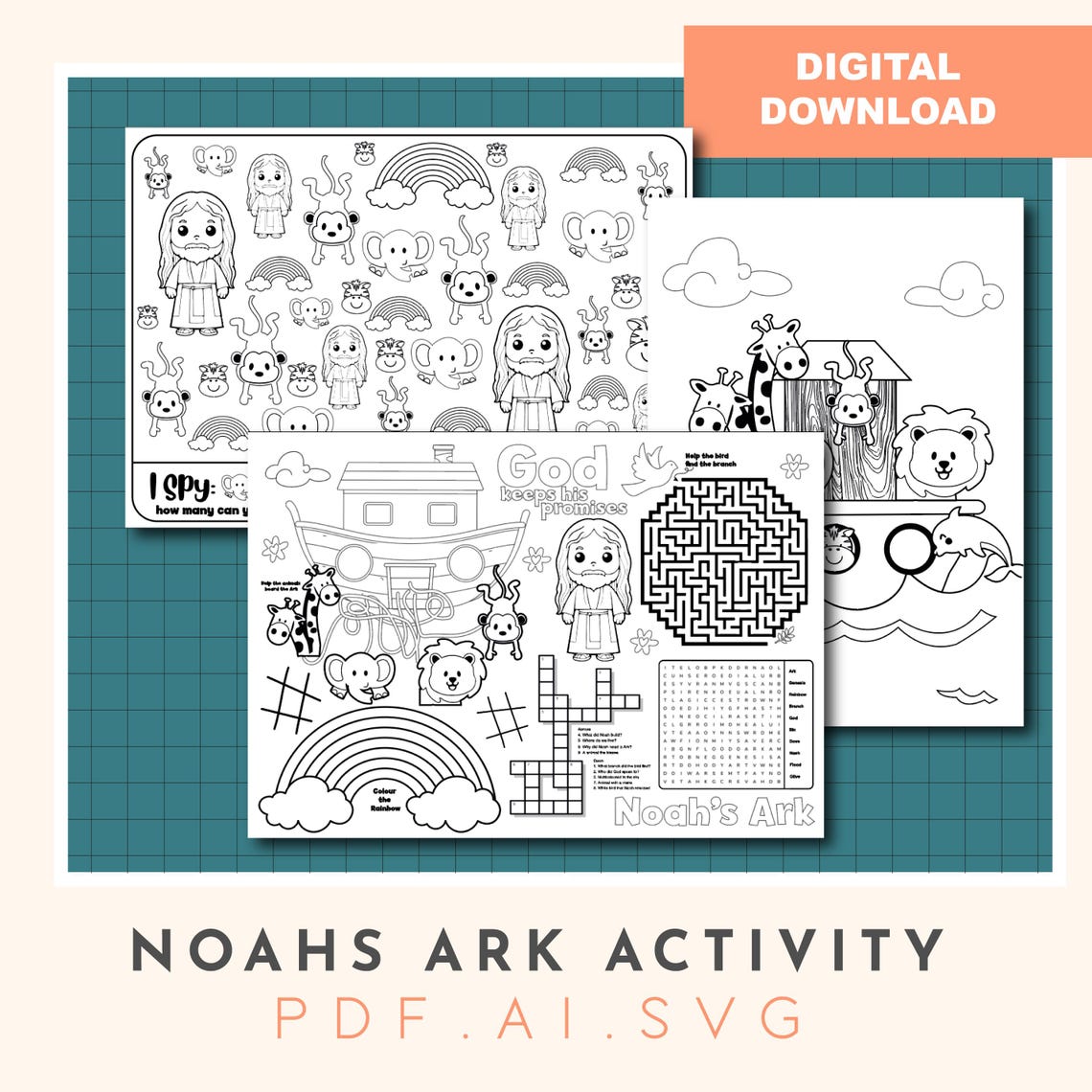 Noah's Ark Activity Sheet: I Spy and Colouring Poster (PDF) - Etsy