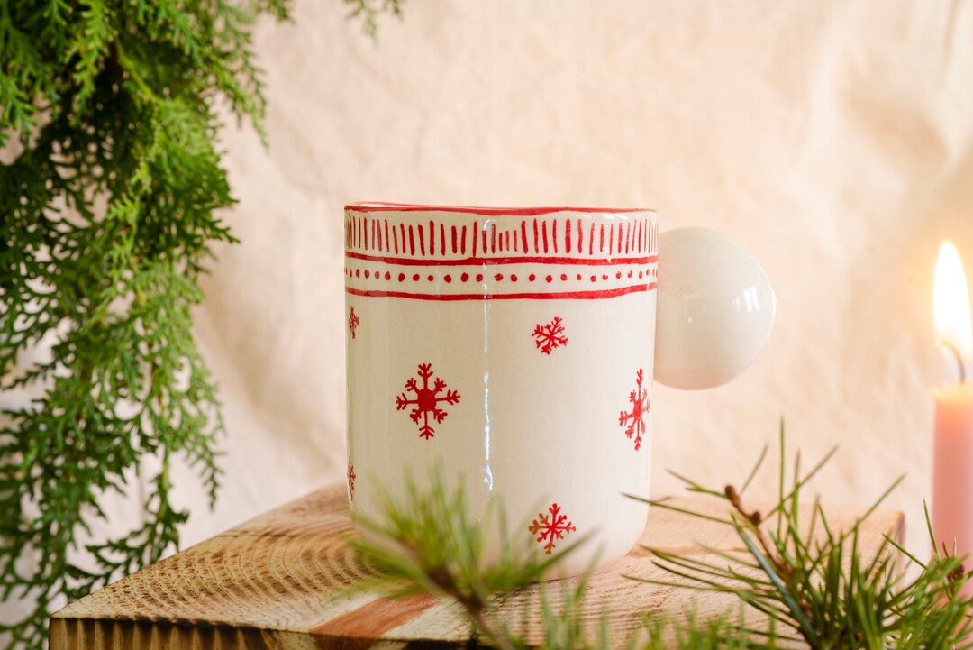 Christmas Snowflakes Ceramic Mugs, Snowflakes Handmade Cups, Coffee Mug ...