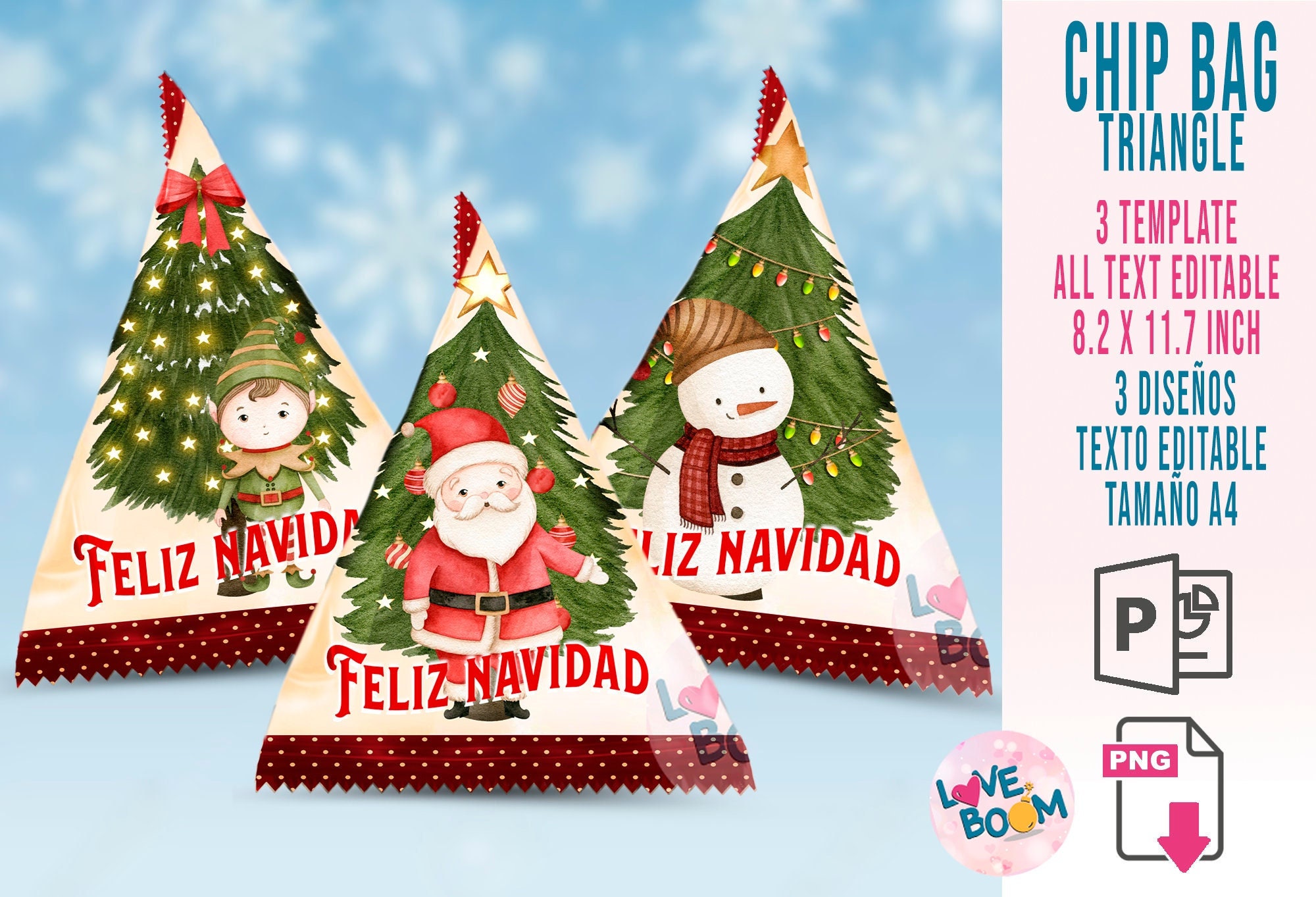 EDITABLE Christmas Triangle Chip Bag Template Set of 3 Bundle - 3 ...