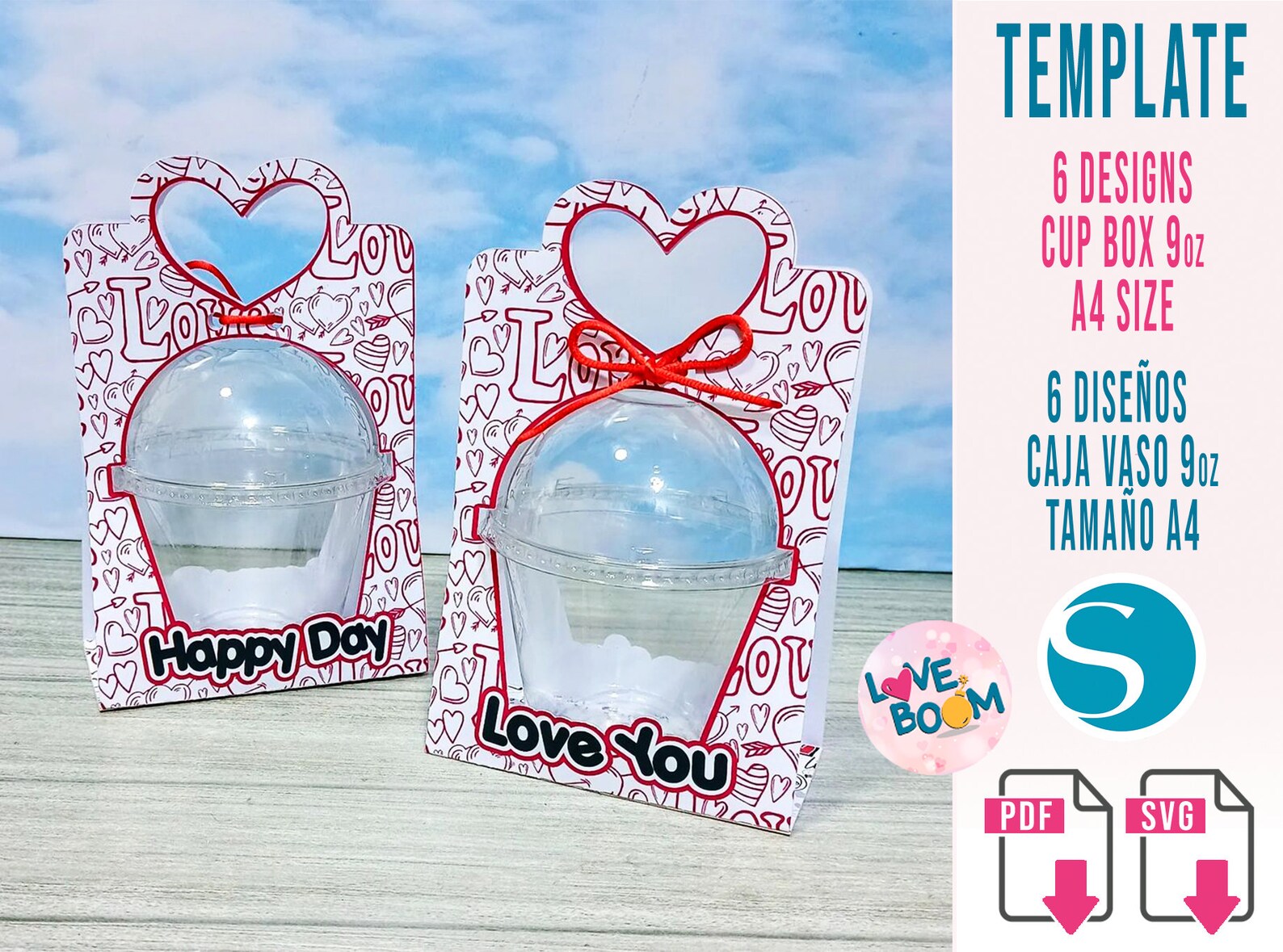 6 FILE Cup Domo Box 9oz - 6 Diseños Caja Vaso Domo 9oz - San Valentin ...