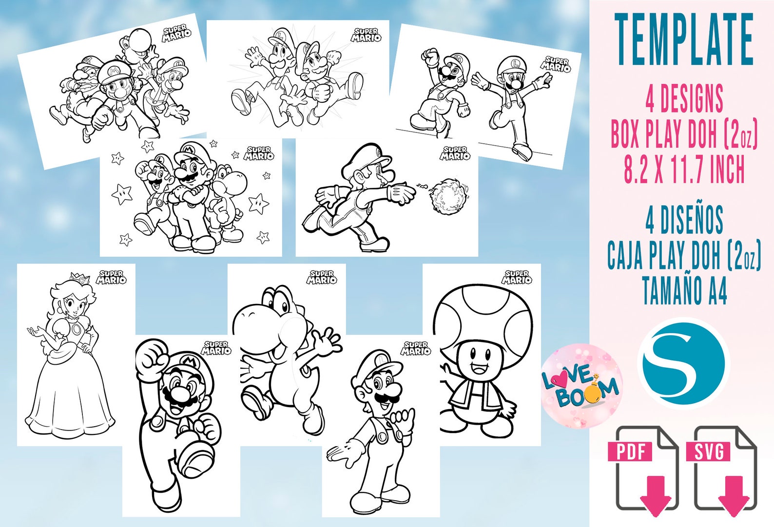 TEMPLATE Play-doh and Crayon Box Mario Bros - Coloring Box - Play Doh ...