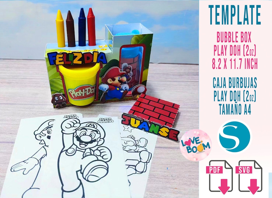 TEMPLATE Play-doh and Crayon Box Mario Bros - Bubble / M&M Box - Play ...