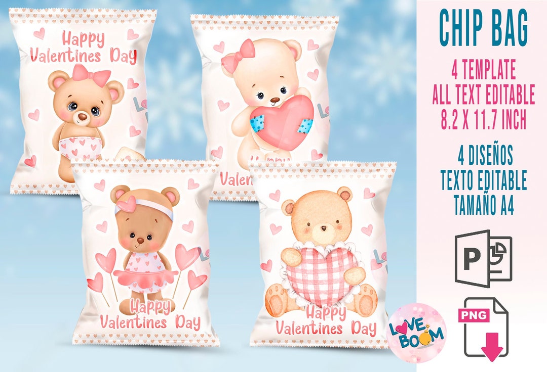 EDITABLE Valentine's Day Bear Boys Love Chip Bag Template Set of 4 ...