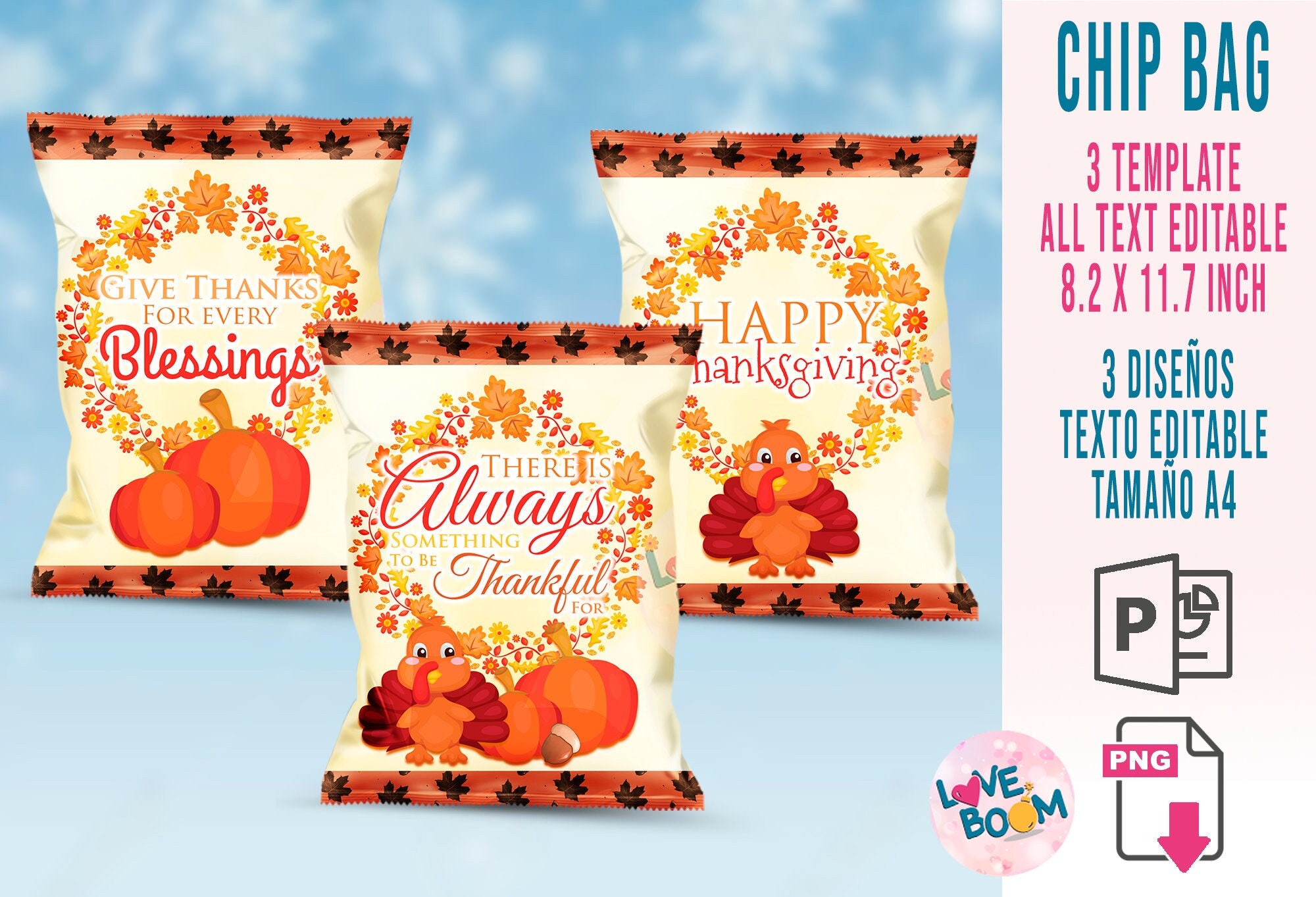 EDITABLE Thankgiving Chip Bag Template Set of 3 Bundle 3 Editable ...