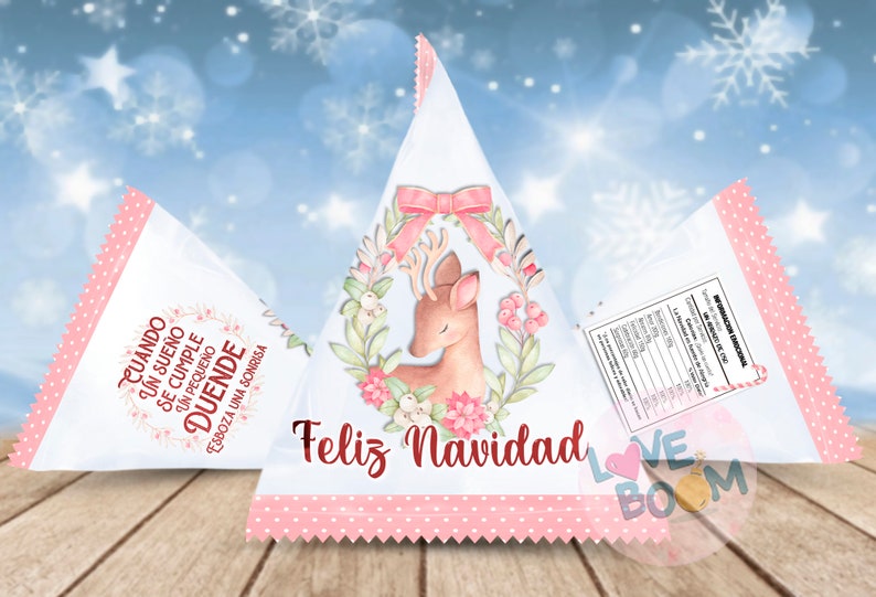 Editable Christmas Triangle Chip Bag Rose Christmas Template Set of 3 ...