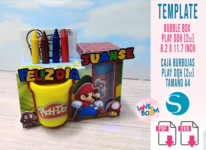 TEMPLATE Play-doh and Crayon Box Mario Bros - Bubble / M&M Box - Play ...