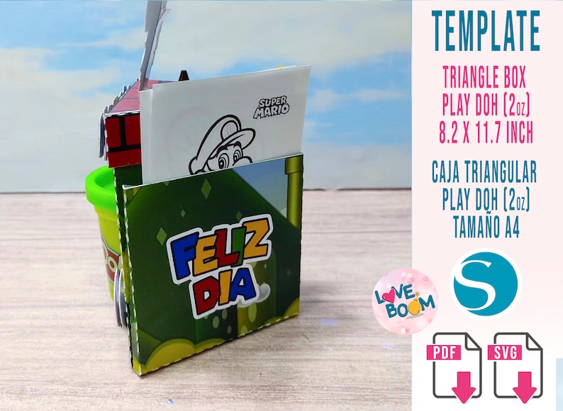 TEMPLATE Play-doh and Crayon Box Mario Bros - Triangle Box - Triangular ...