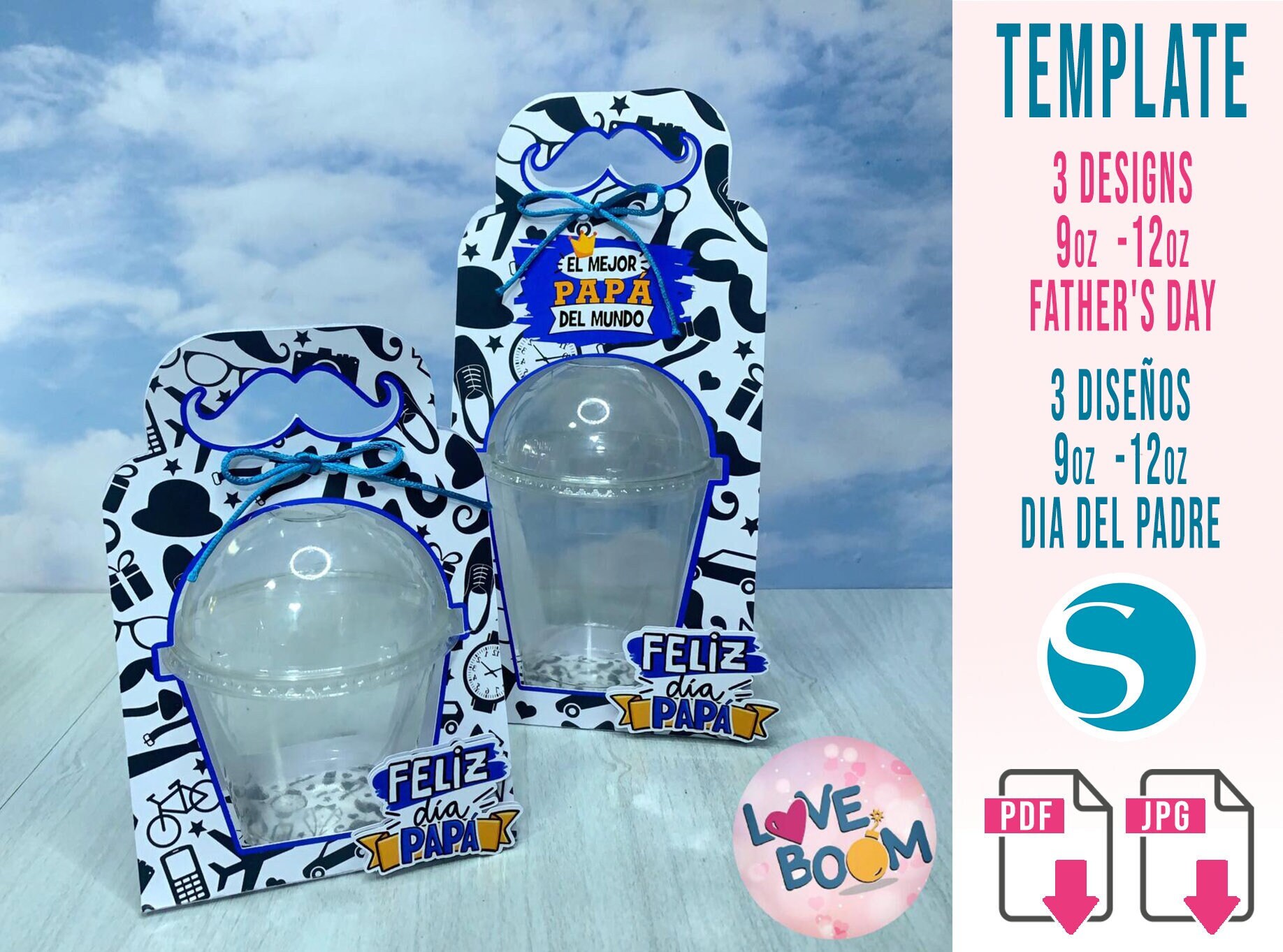 TEMPLATE Cup Domo Box 9oz/12oz Father's Day - Portavaso Domo 9oz/12oz ...