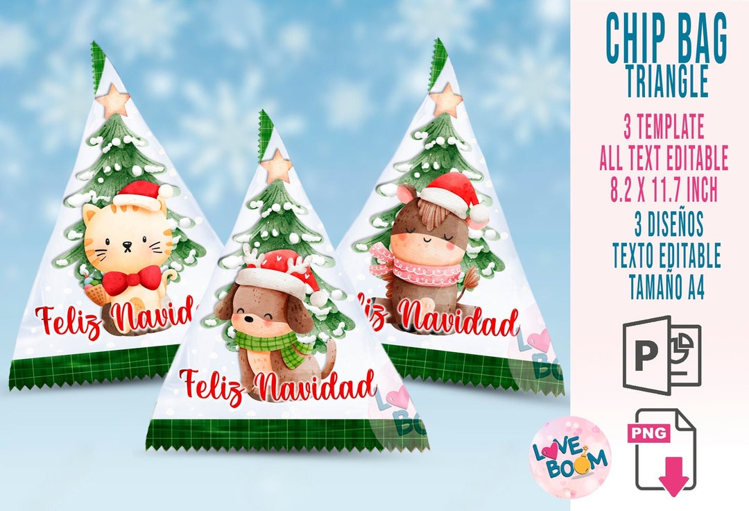 EDITABLE Christmas Triangle Chip Bag Animals Template Set of 3 Bundle ...
