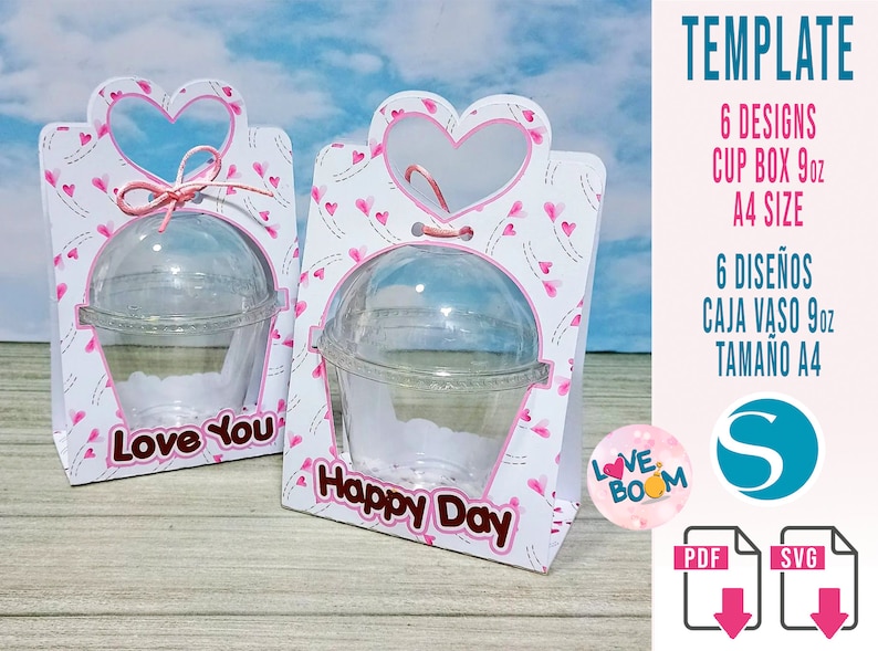 6 FILE Cup Domo Box 9oz 6 Diseños Caja Vaso Domo 9oz San Valentin ...