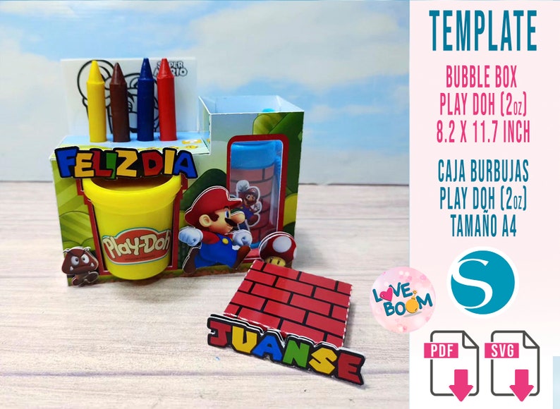 TEMPLATE Play-doh and Crayon Box Mario Bros - Bubble / M&M Box - Play ...