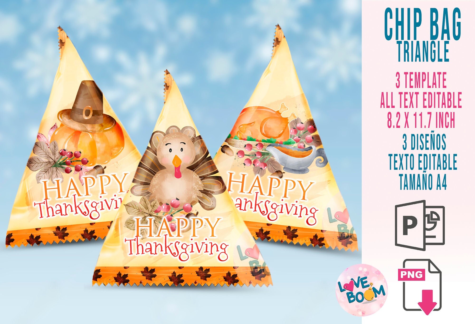 EDITABLE Thanksgiving Triangle Chip Bag Template Set of 3 Bundle 3 ...